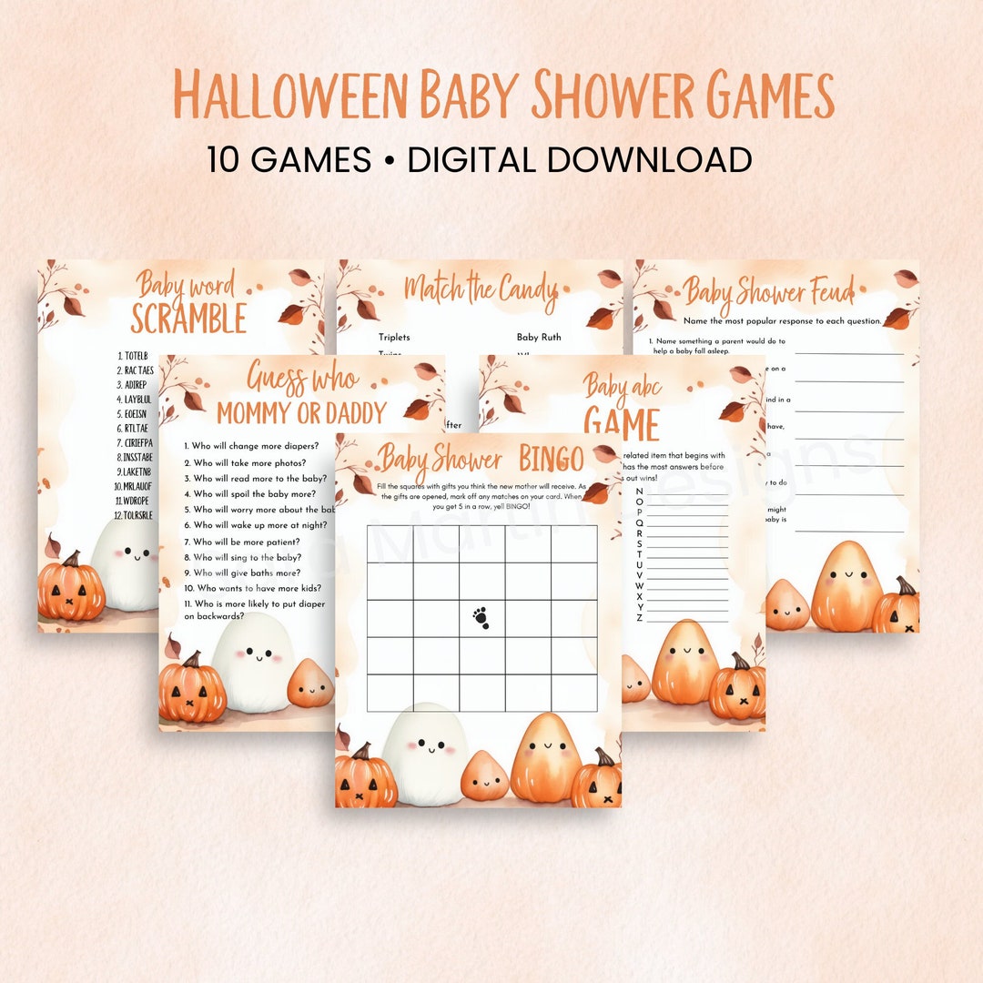 Halloween Baby Shower Games, Baby Shower Activities, Baby Shower Bingo ...