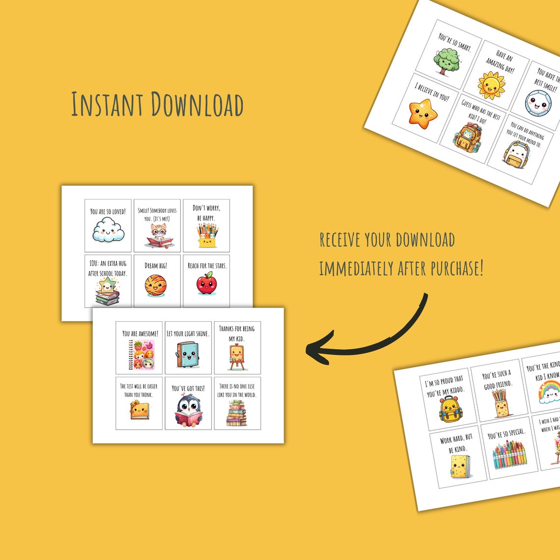 30 Printable Lunchbox Notes for Kids, Kawaii Lunch Box Notes, Back to ...