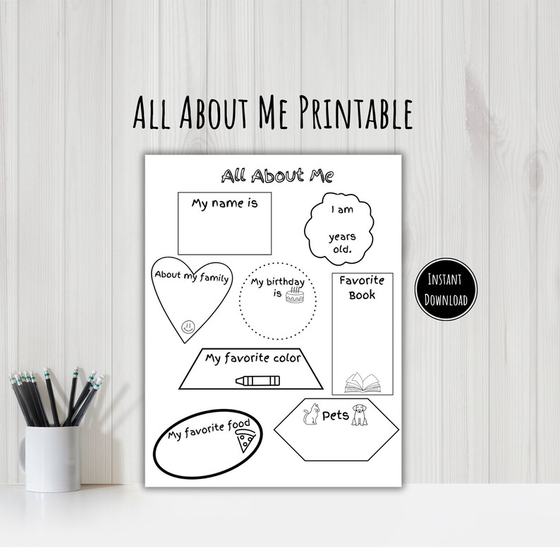 All About Me School Printable Worksheet Back to School - Etsy