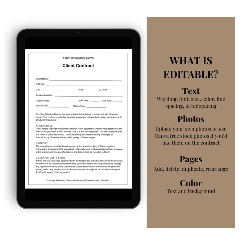 Photography Client Contract Template, Photography Forms, Photography ...