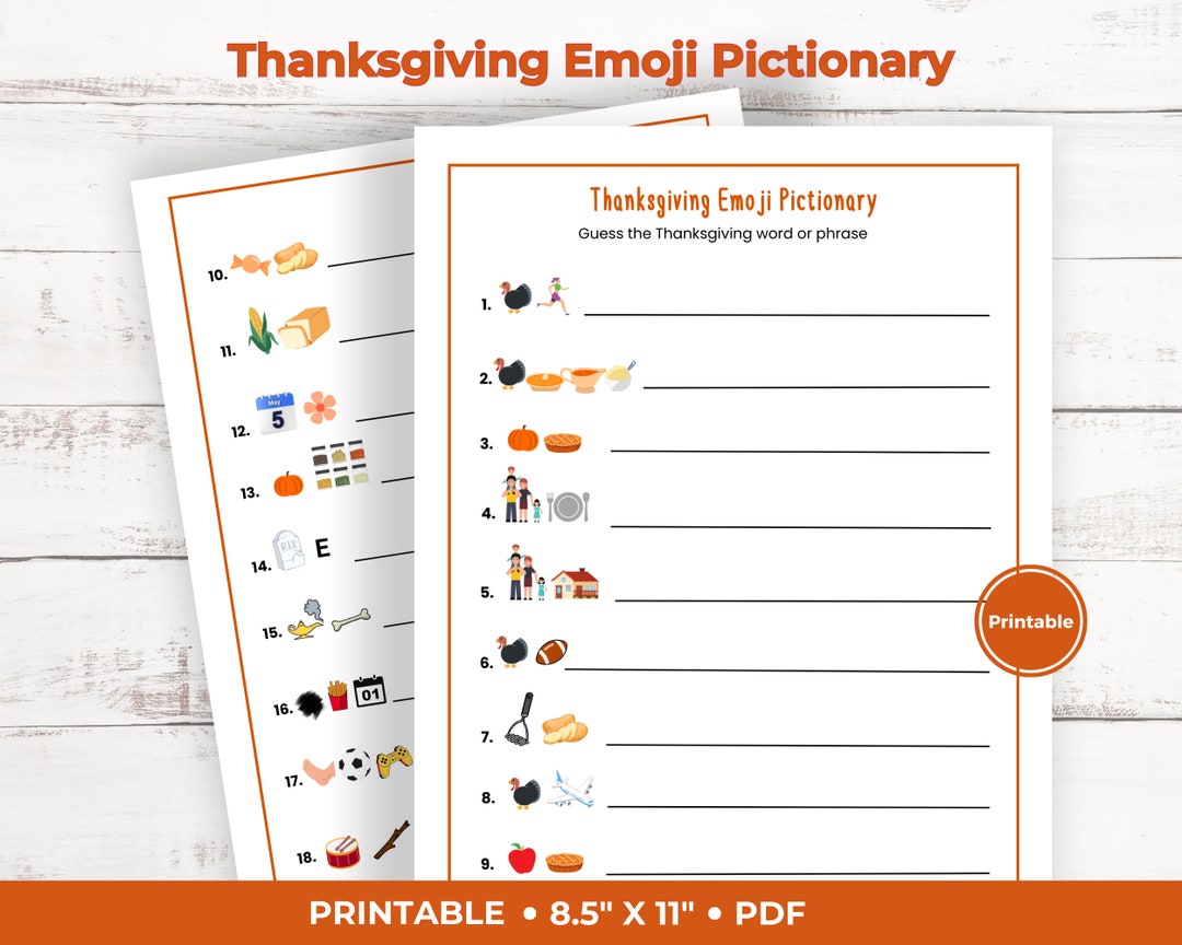 Thanksgiving Emoji Pictionary, Thanksgiving Pictionary, Printable ...