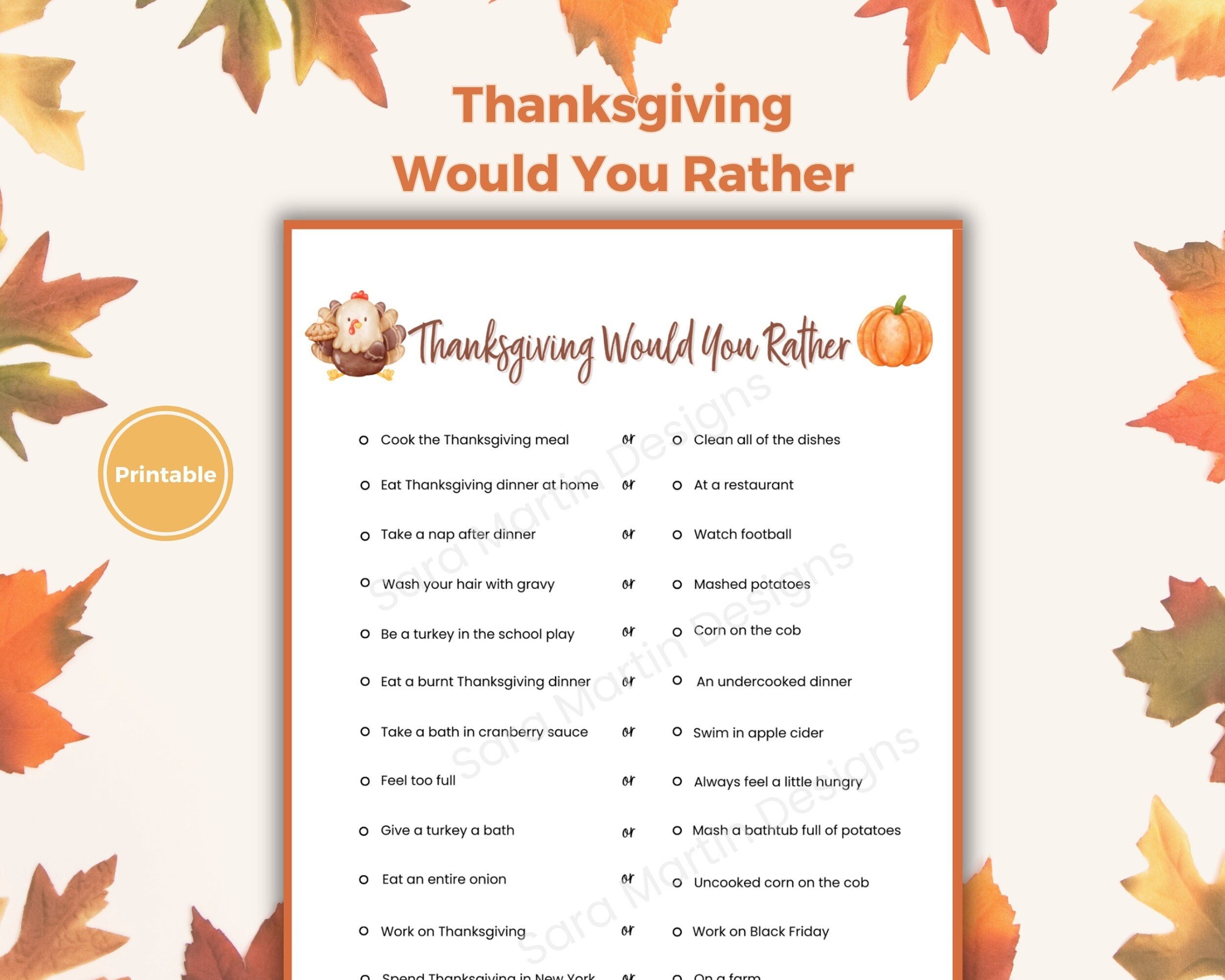 Thanksgiving Would You Rather Game, Thanksgiving Games for Family ...