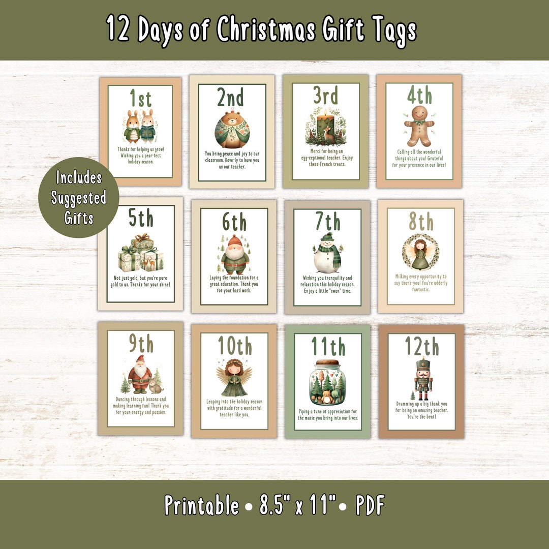 12 Days of Christmas Gift Tags, 12 Days of Christmas Teacher Gifts ...