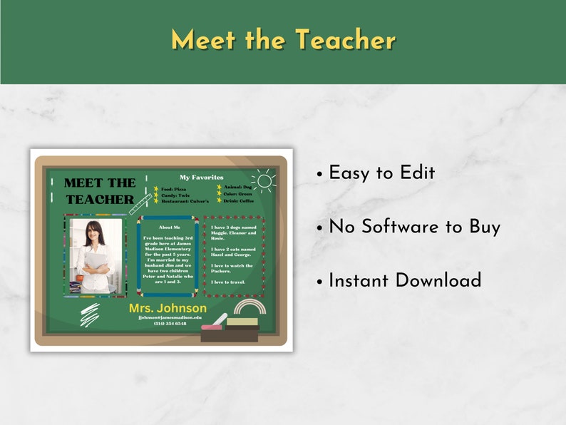 Meet the Teacher Editable and Printable Template, Back to School ...