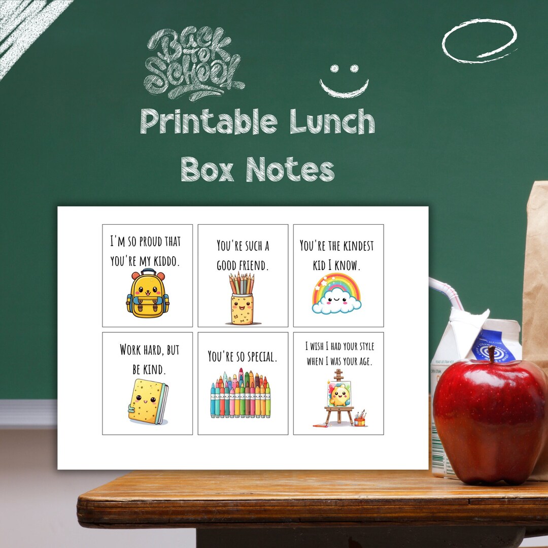 30 Printable Lunchbox Notes for Kids, Kawaii Lunch Box Notes, Back to ...