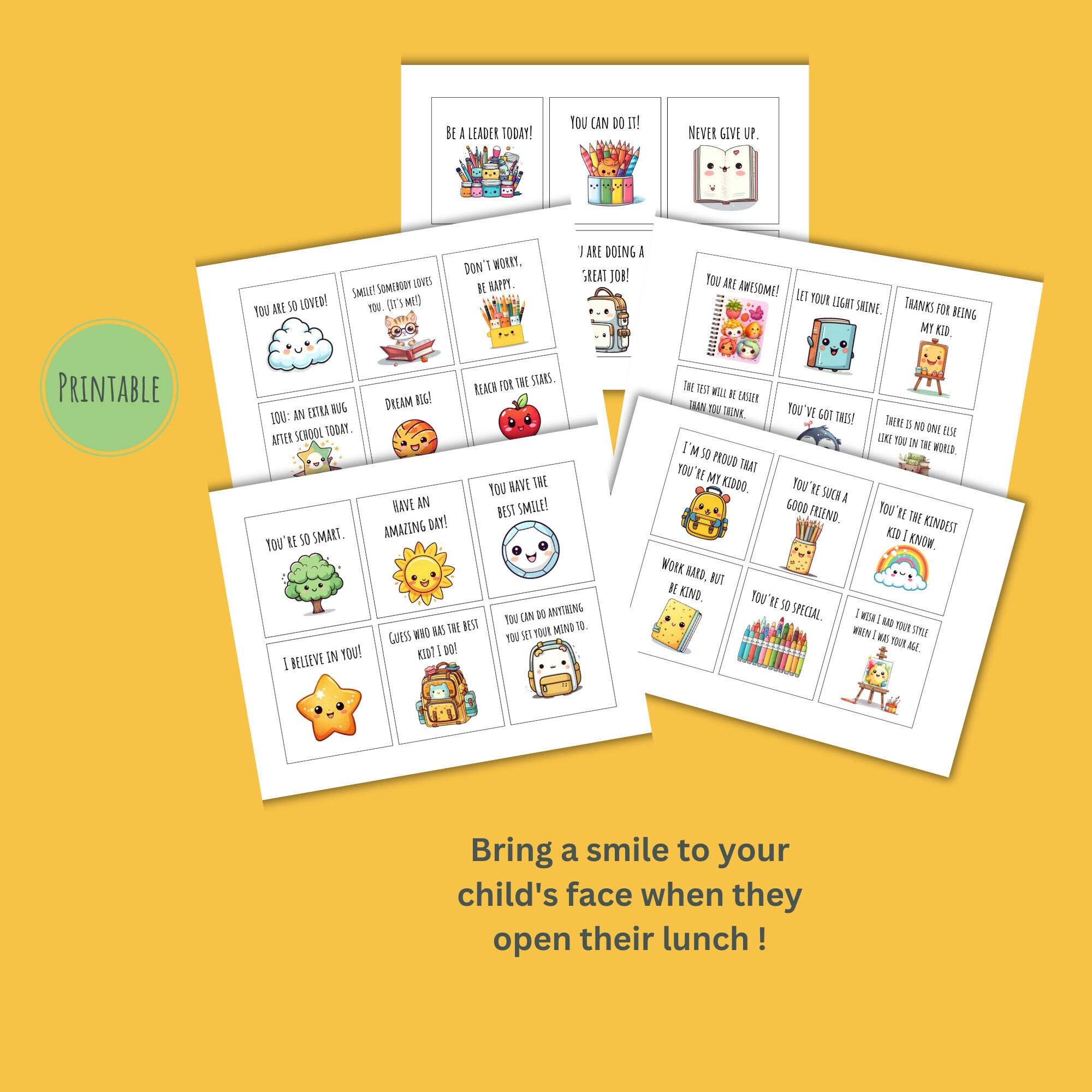 30 Printable Lunchbox Notes for Kids, Kawaii Lunch Box Notes, Back to ...