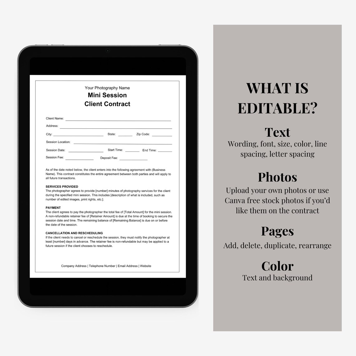 Mini Session Photography Contract, Photography Contract Template ...