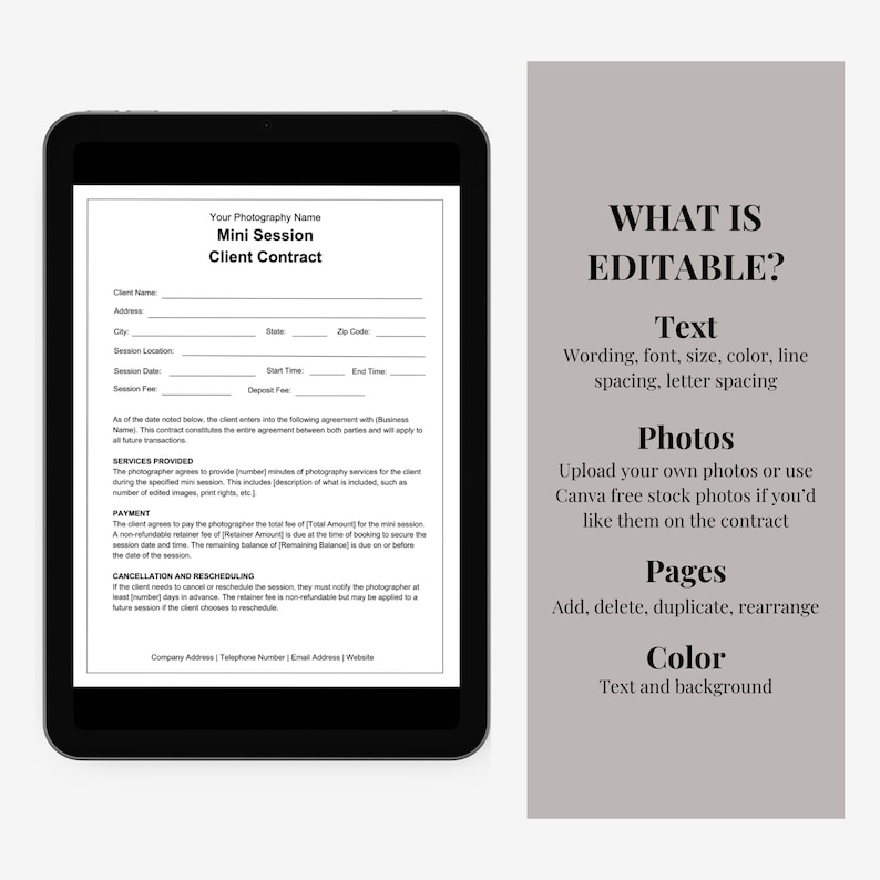 Mini Session Photography Contract, Photography Contract Template ...