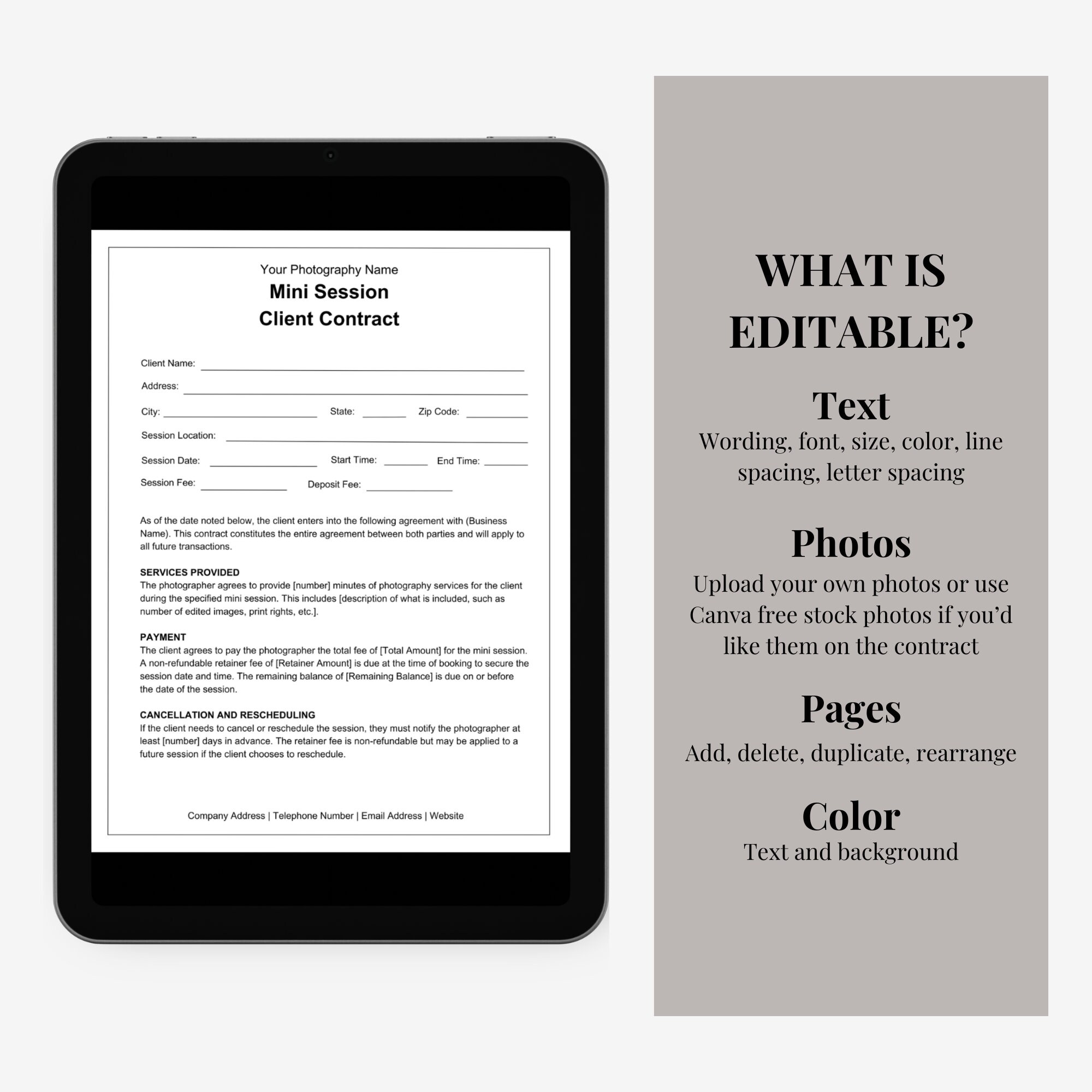 Mini Session Photography Contract, Photography Contract Template ...