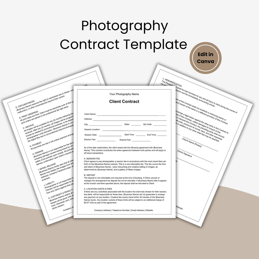 Photography Client Contract Template, Photography Forms, Photography ...