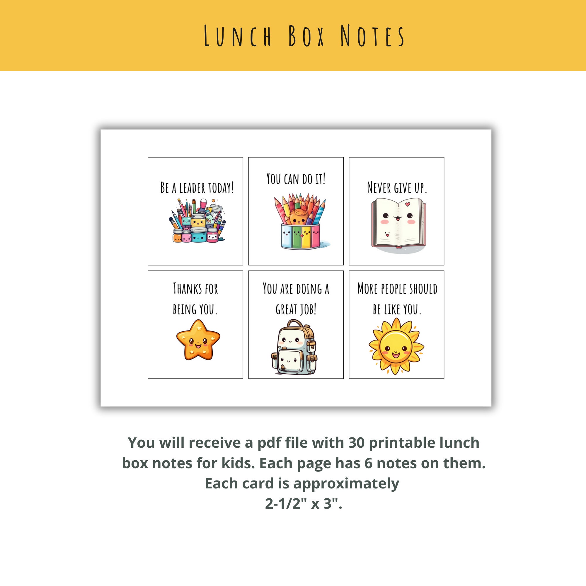 30 Printable Lunchbox Notes for Kids, Kawaii Lunch Box Notes, Back to ...