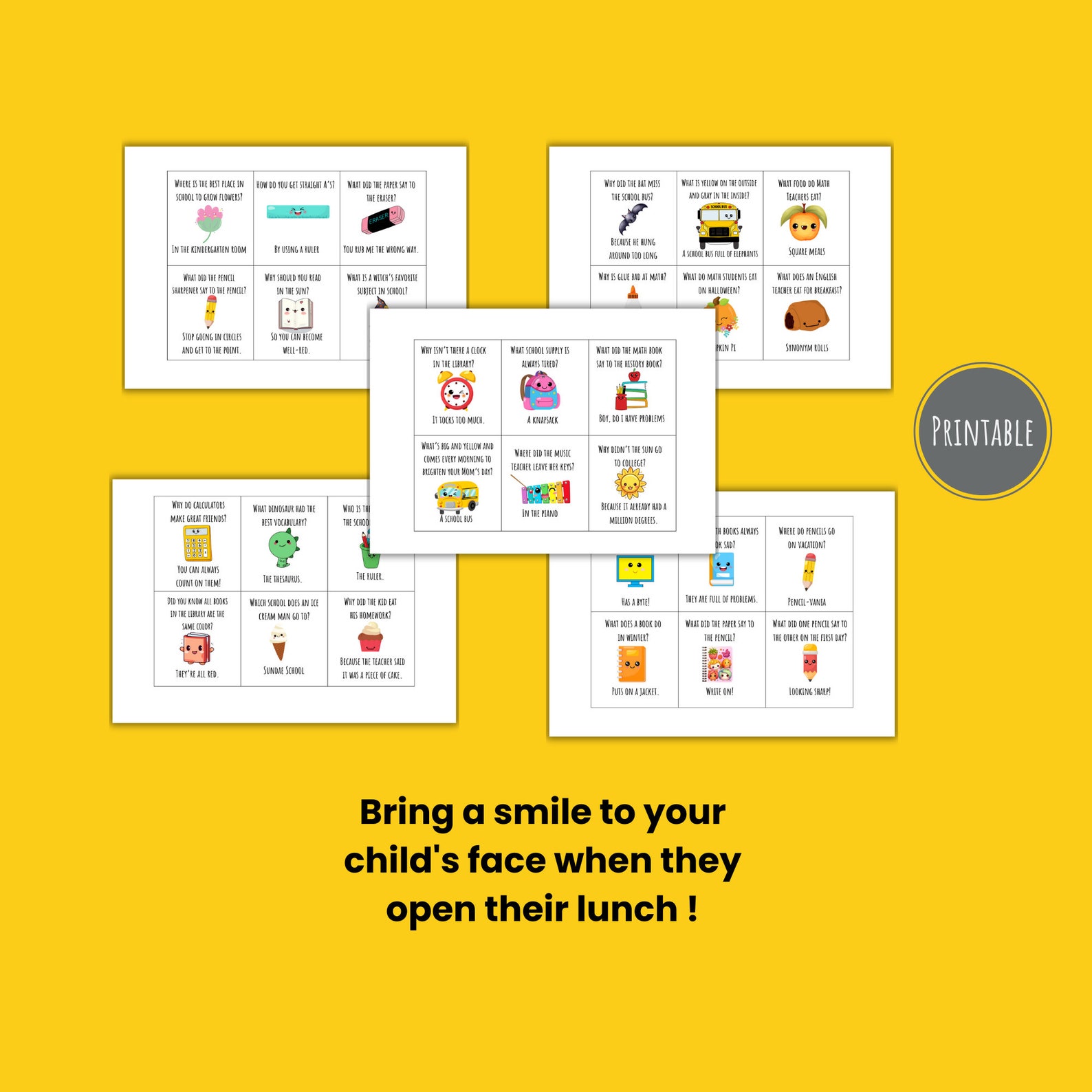 30 Printable Lunchbox Jokes, Kawaii Lunch Box Jokes, School Lunch Box ...