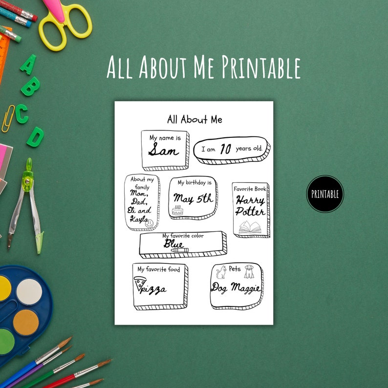 All About Me School Printable All About Me Worksheet Back to - Etsy