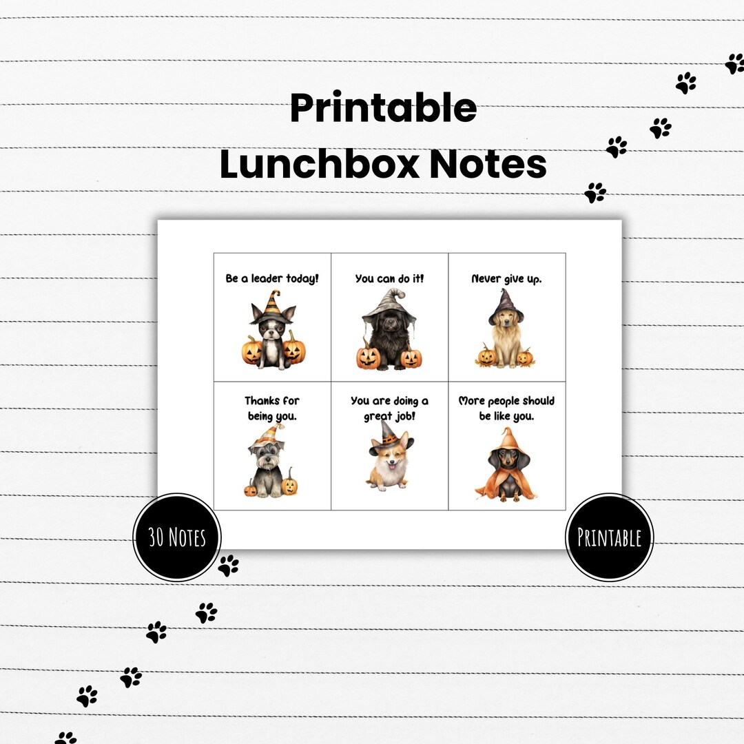 Printable Lunchbox Notes, Cute Lunchbox Notes, Halloween Dogs Lunch Box ...