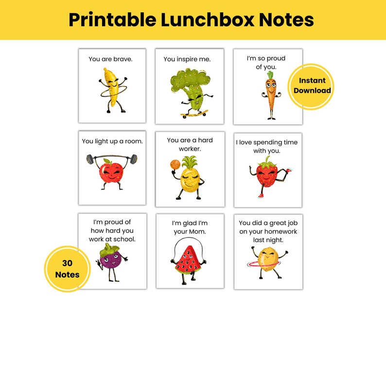 Lunchbox Notes Printable Cute Lunch Box Notes Lunchbox - Etsy