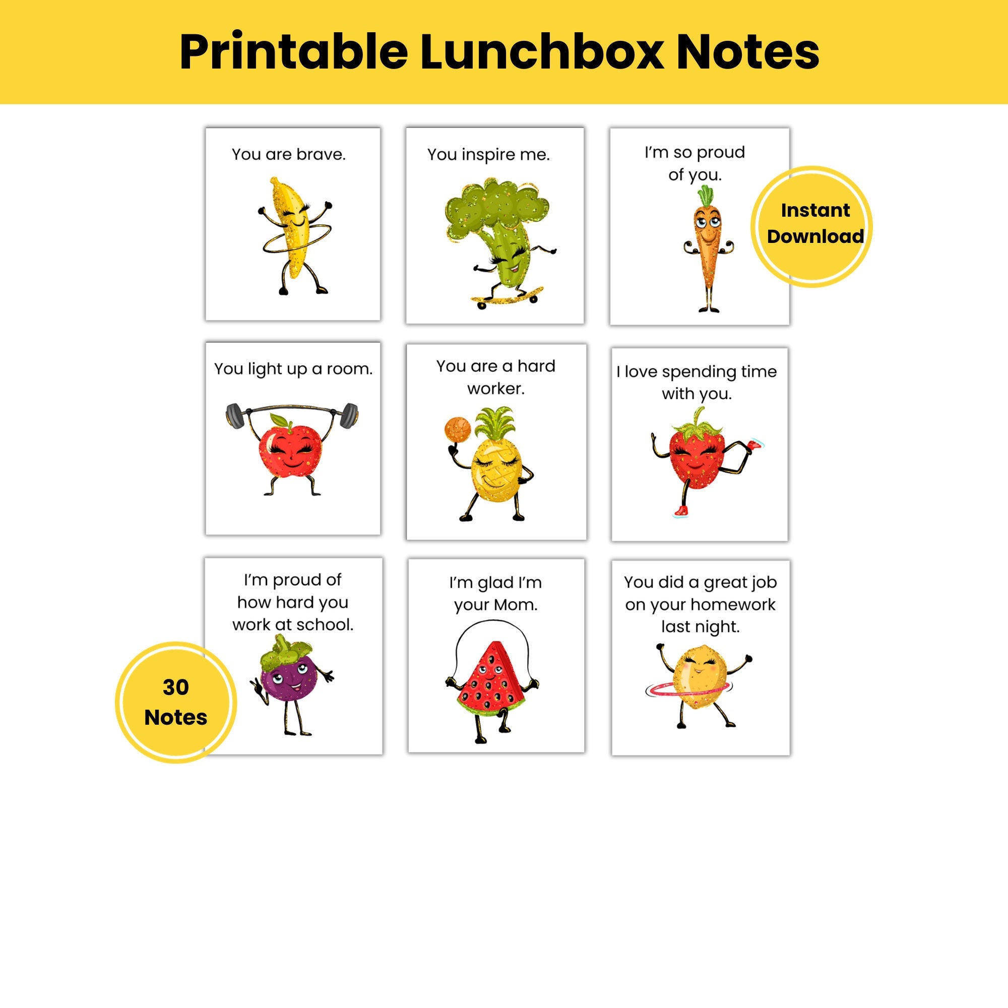 Lunchbox Notes Printable, Cute Lunch Box Notes, Lunchbox Cards, Back to ...