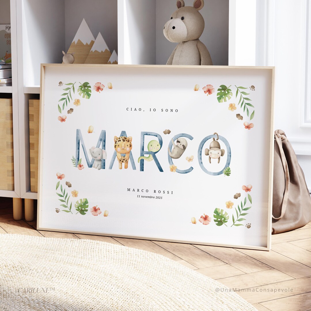 Custom Name Poster | Nursery Safari Theme | Name and Birth Date ...