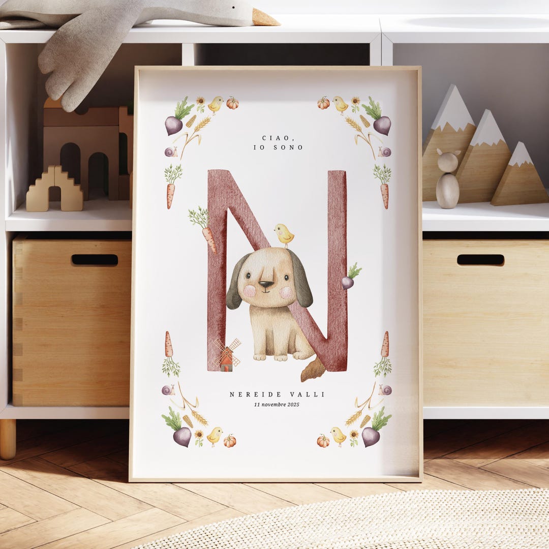 Custom Initial Poster | Nursery Farm Theme | Initial, Name and Birth ...