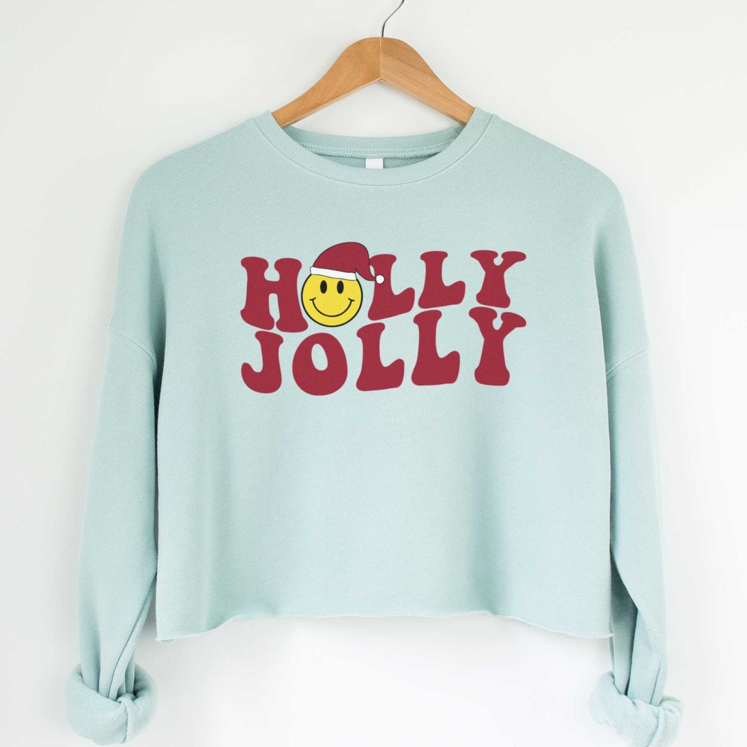 Holly Jolly Smiley Face Women's Cropped Fleece Sweatshirt S-2XL - Etsy