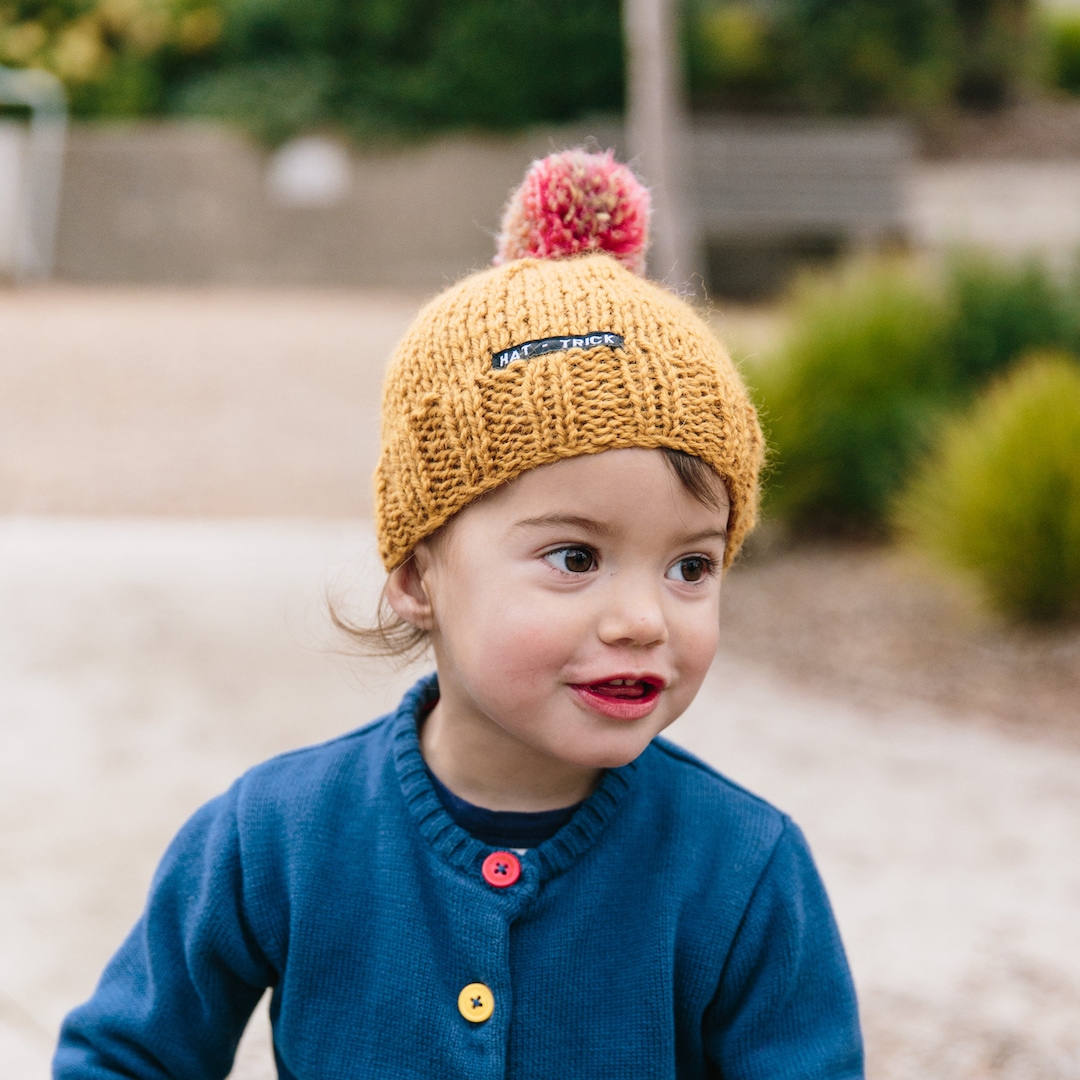 Kids Wool Beanie With Pom Pom, Mustard Winter Beanie Hat for Boy or ...