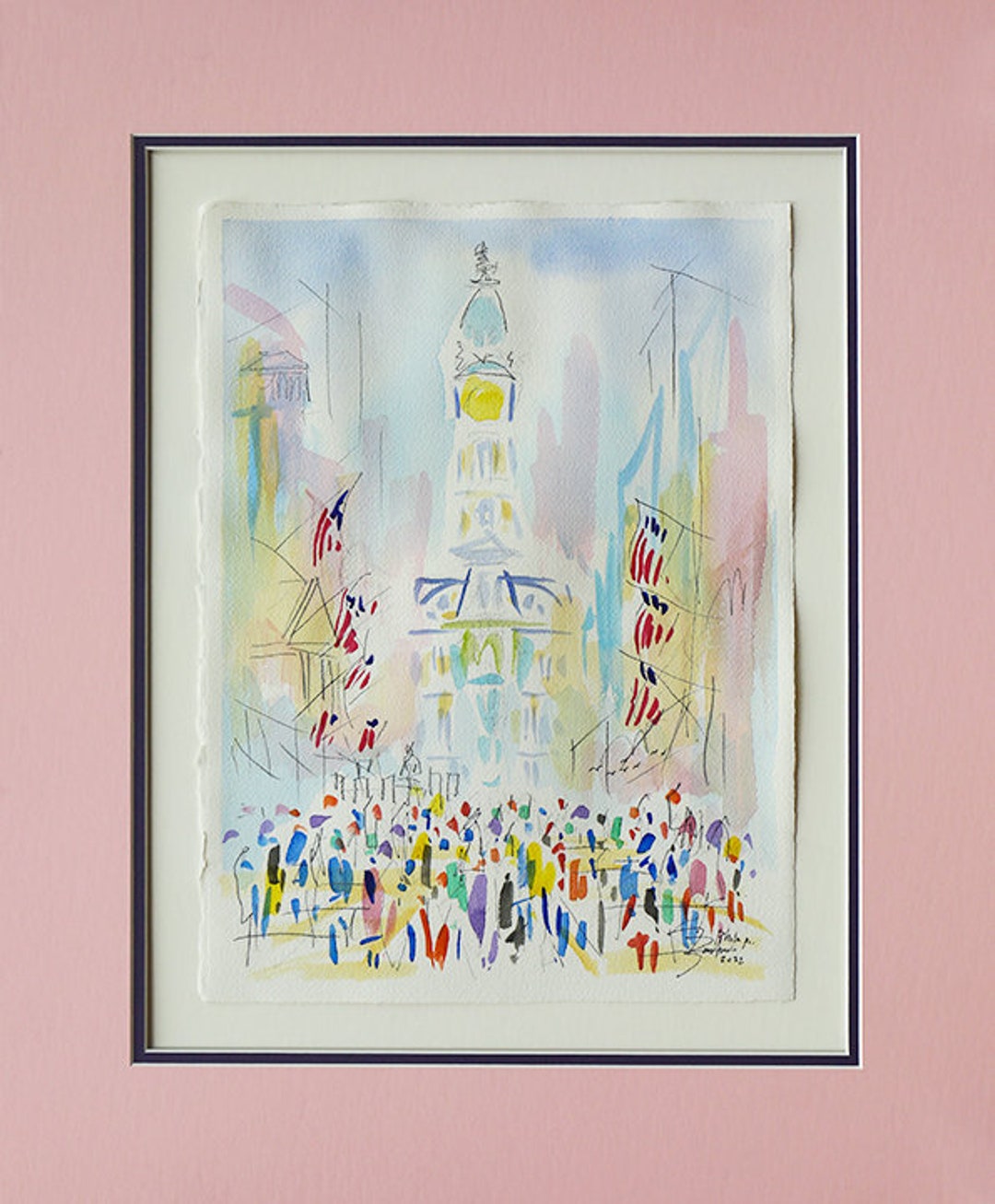 Framed Original Watercolors Painting of the City Hall by the Artist Joe ...