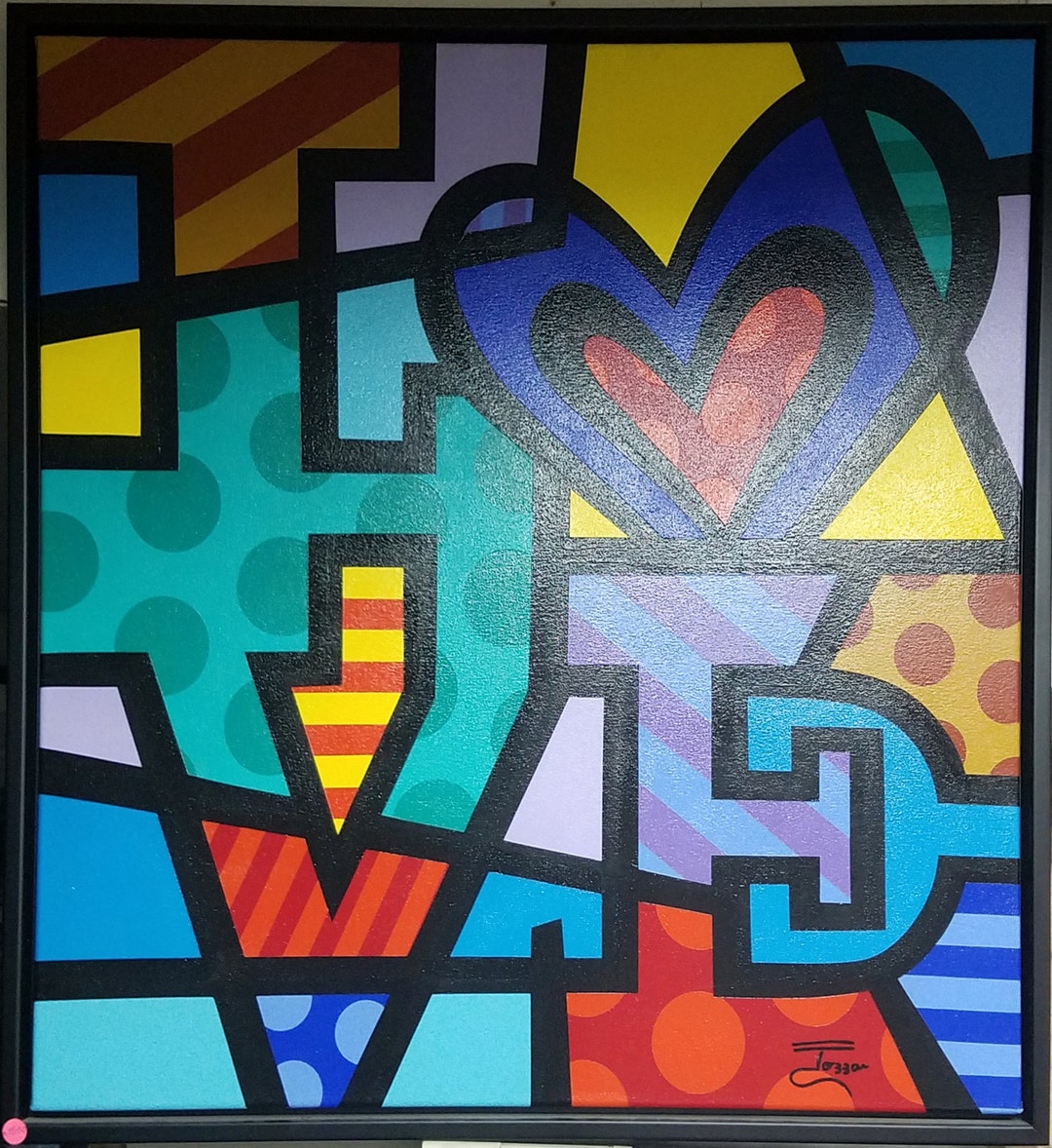 Love Pop Art by Jozza is Original Oil Painting and Framed With Black ...