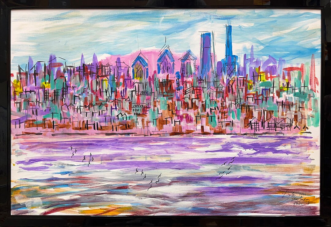 Original Painting Acrylics on Canvas of Philadelphia Skyline From ...