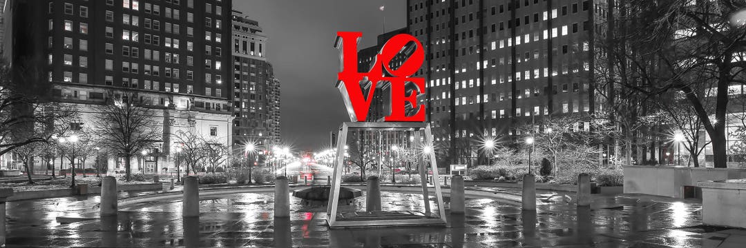 Philadelphia Love Park Black and White (12x36) Panoramic,canvas Art,art ...