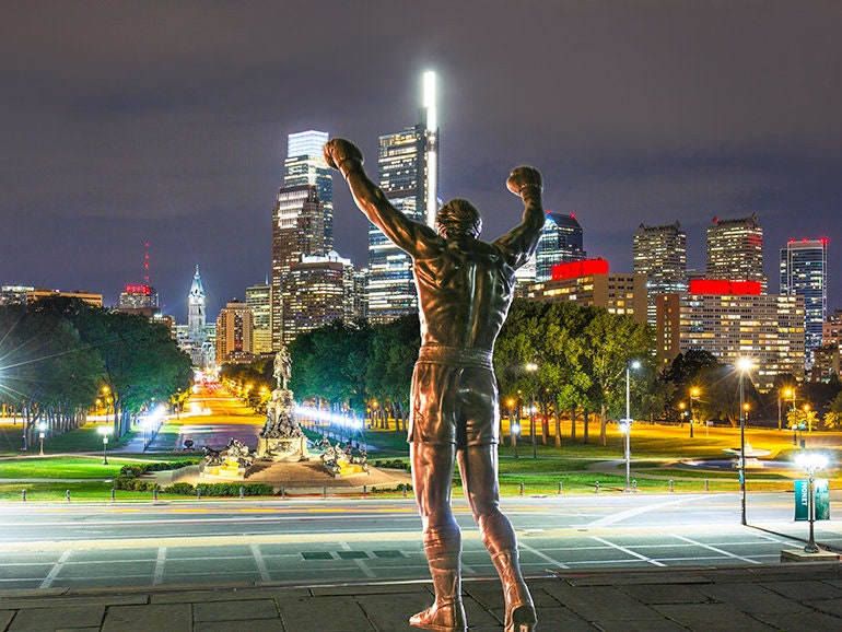 Rocky Balboa Facing Philadelphia Sky Line and City Hall-rocky Statue ...