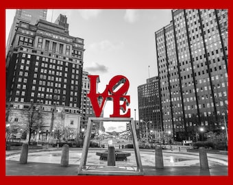 Philadelphia Love Park Black and White 12 X14 at Night | Etsy