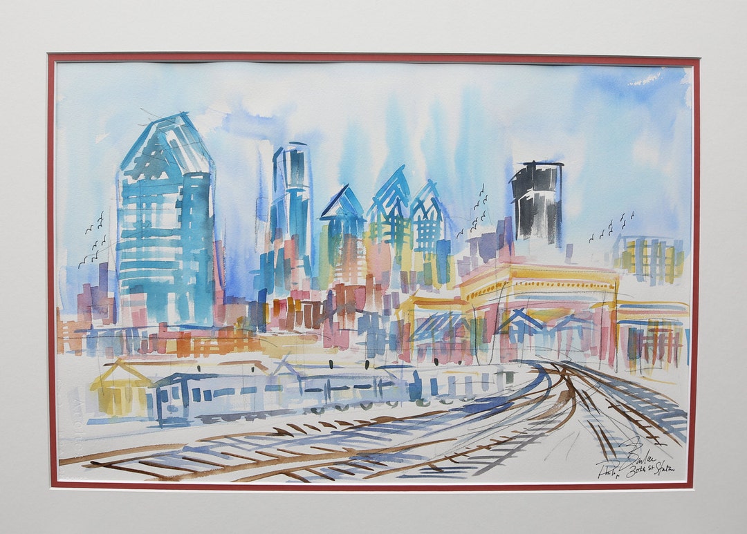 Philadelphia Skyline From Spring Garden Bridge Original Watercolors by ...