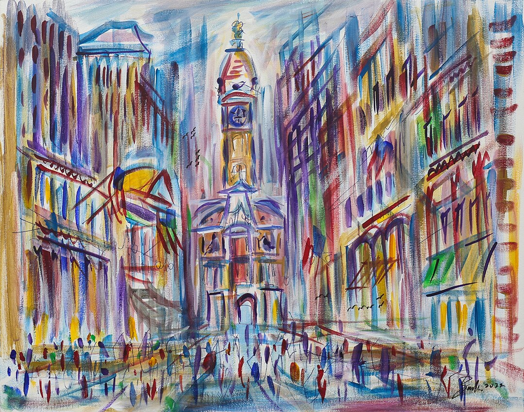 Original Watercolors Painting Acrylics on Canvas of City Hall (broad ...
