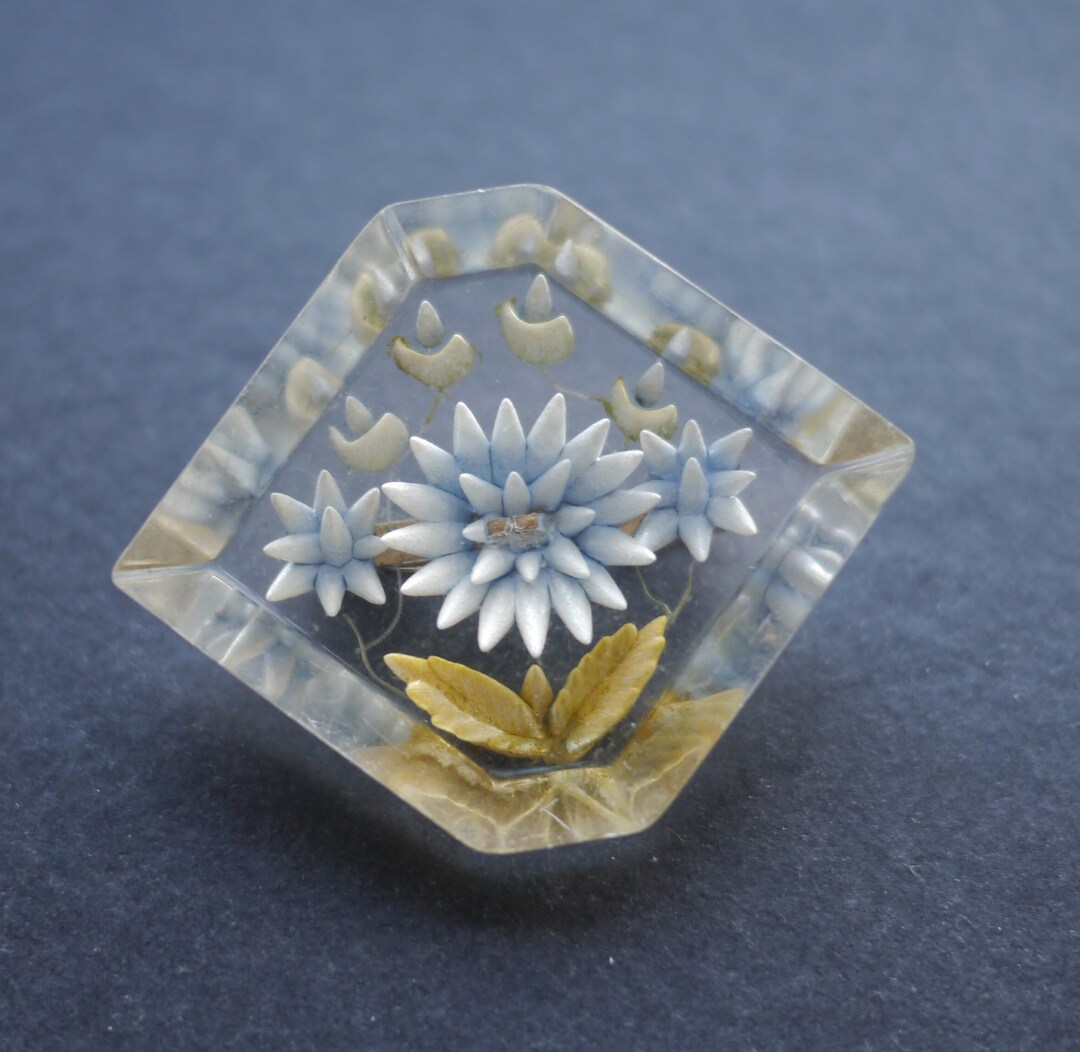 Vintage Diamond Shape Reverse Carved Lucite Clear Plastic Brooch With ...