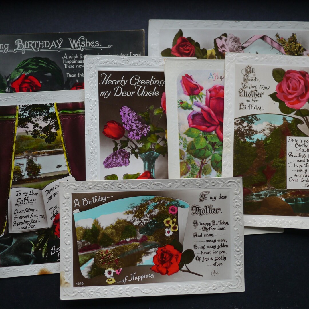 Mixed Lot Eight Vintage Postcards, Birthday Greetings - Etsy