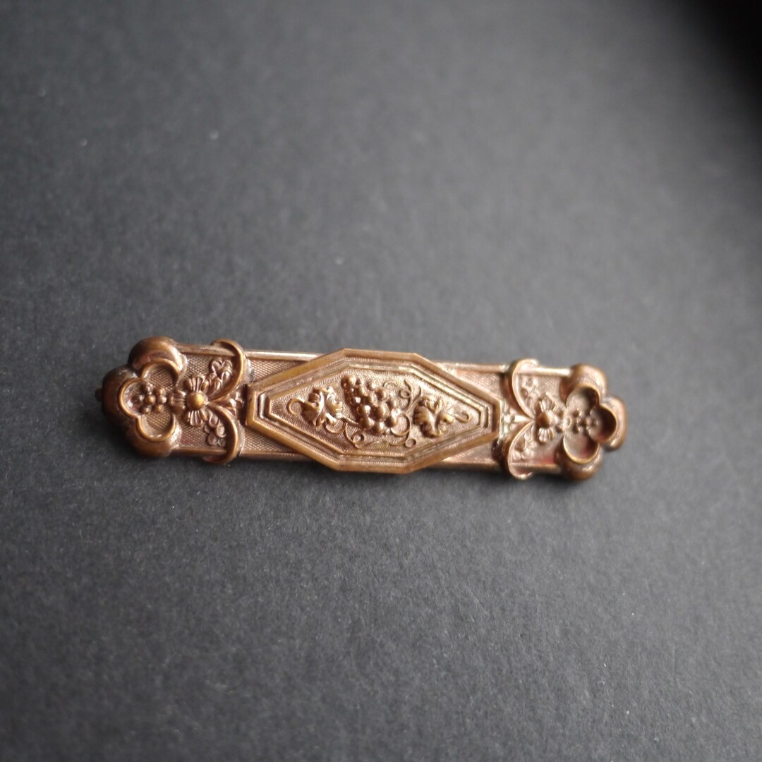 Antique Copper Coloured Bar Brooch With Grape Motif, Trombone Clasp - Etsy