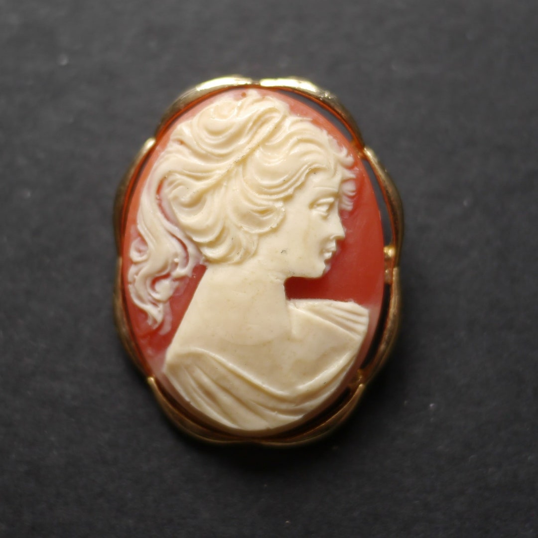 Orange and White Faux Cameo Moulded Plastic Brooch, Ponytail Girl - Etsy