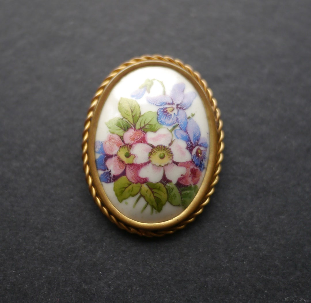 Vintage Porcelain Limoges Flower Brooch, Trombone Clasp - Etsy