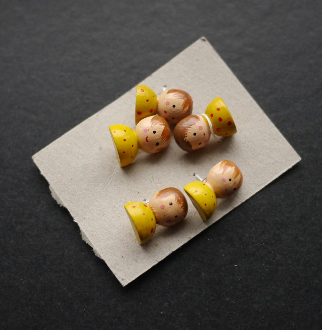 Set of Five Buttons, Hand Painted Little Figures Yellow and Brown - Etsy