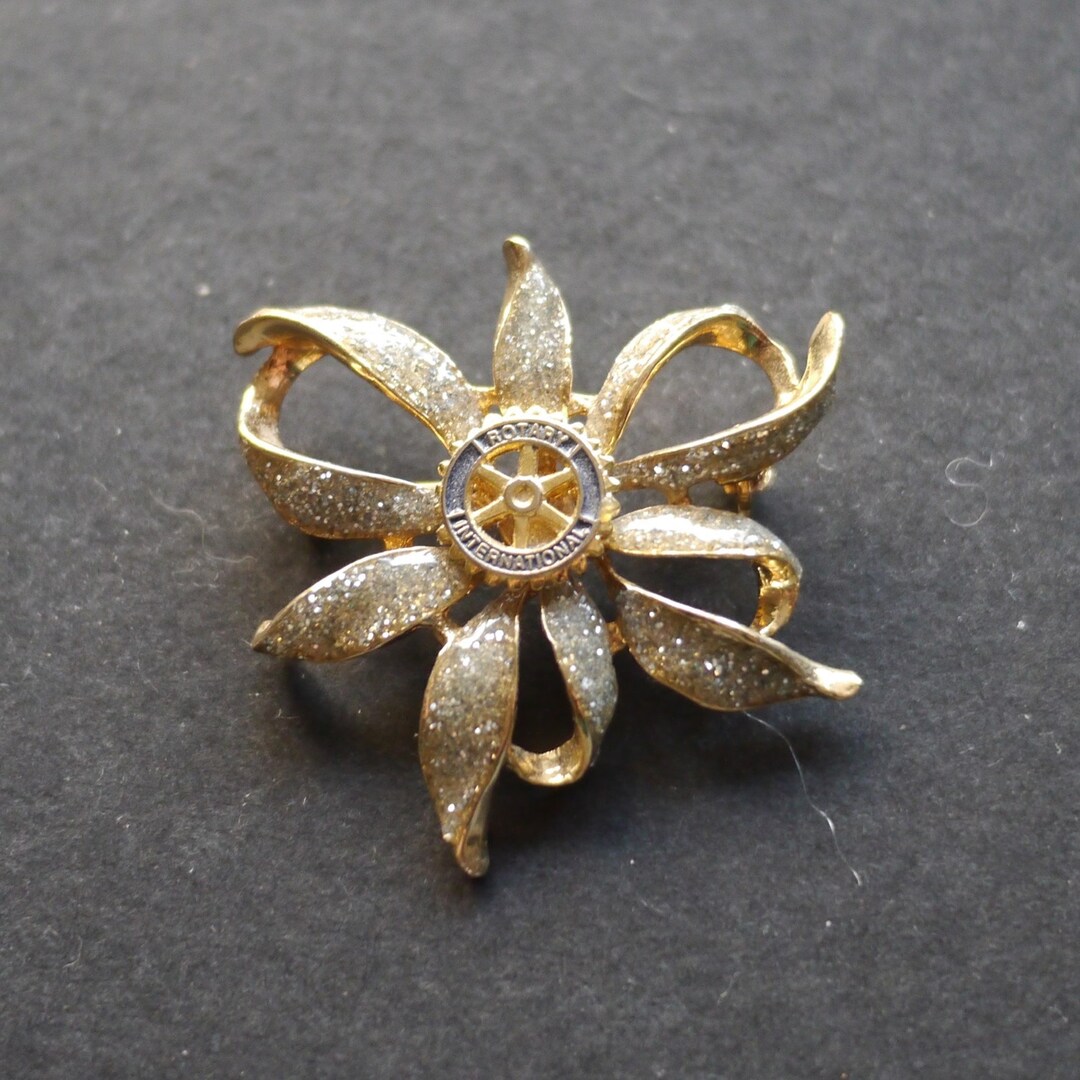 Sparkly Glitter Flower Brooch Rotary Club International - Etsy