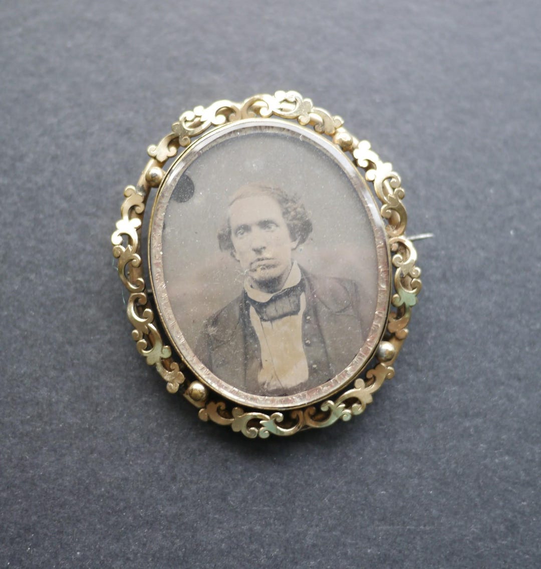 Antique Victorian Pinchbeck Photo Brooch, Picture of Man, Large Size ...