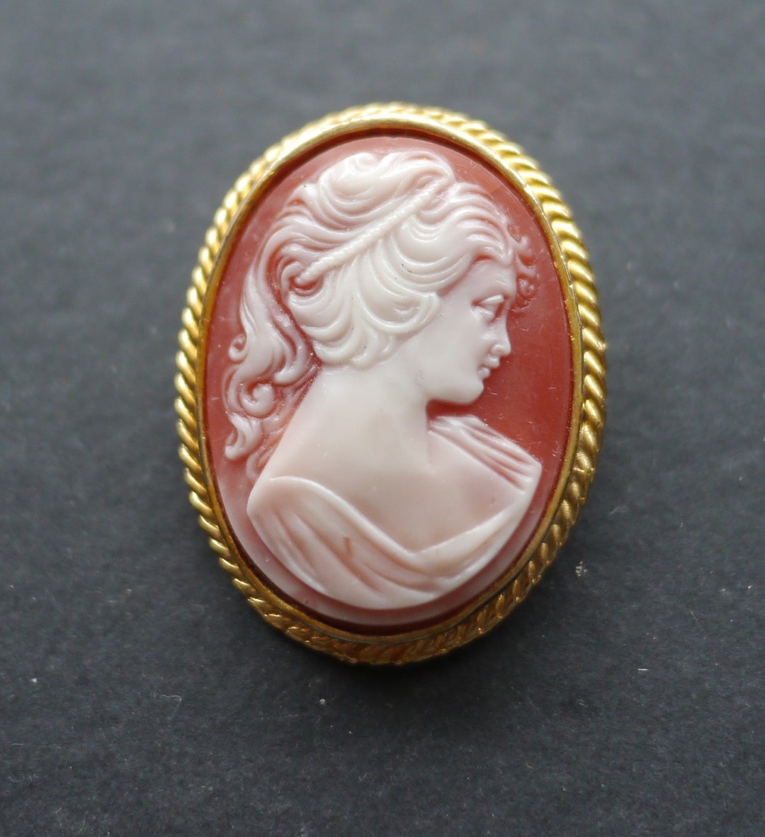 Orange and White Faux Cameo Moulded Plastic Brooch, Ponytail Girl - Etsy