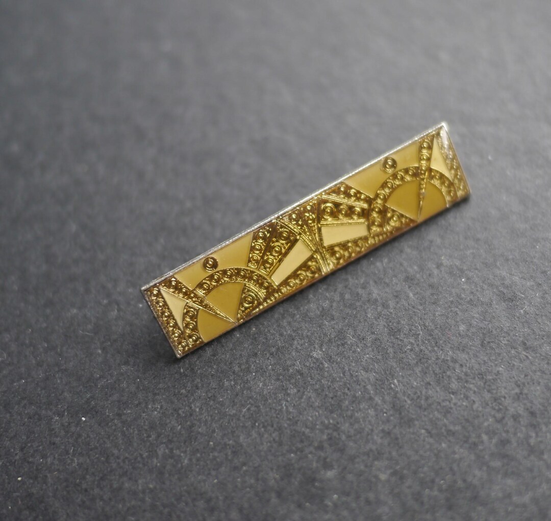 Vintage Art Deco Pierre Bex Style Bar Brooch, Cream Coloured Enamel ...