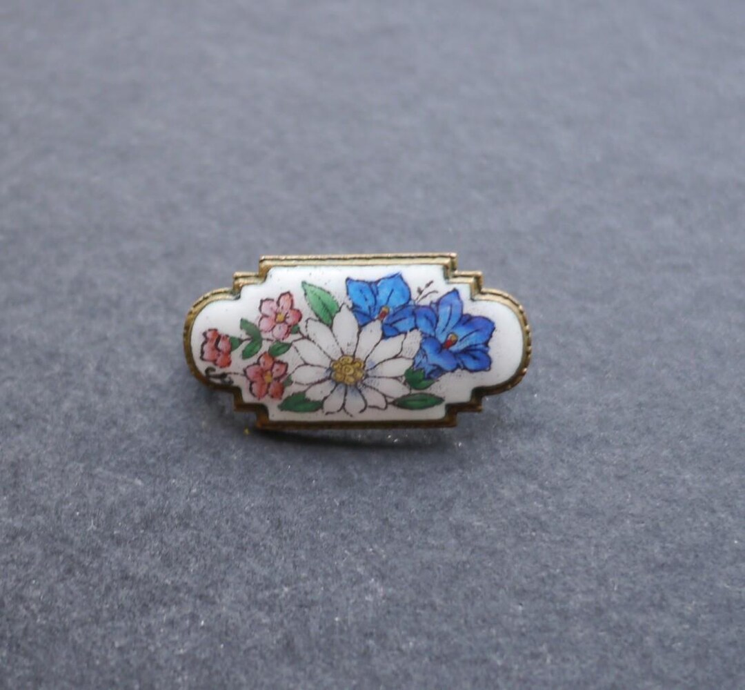 Enamel Hand Painted Alpine Flowers Brooch Small Size - Etsy