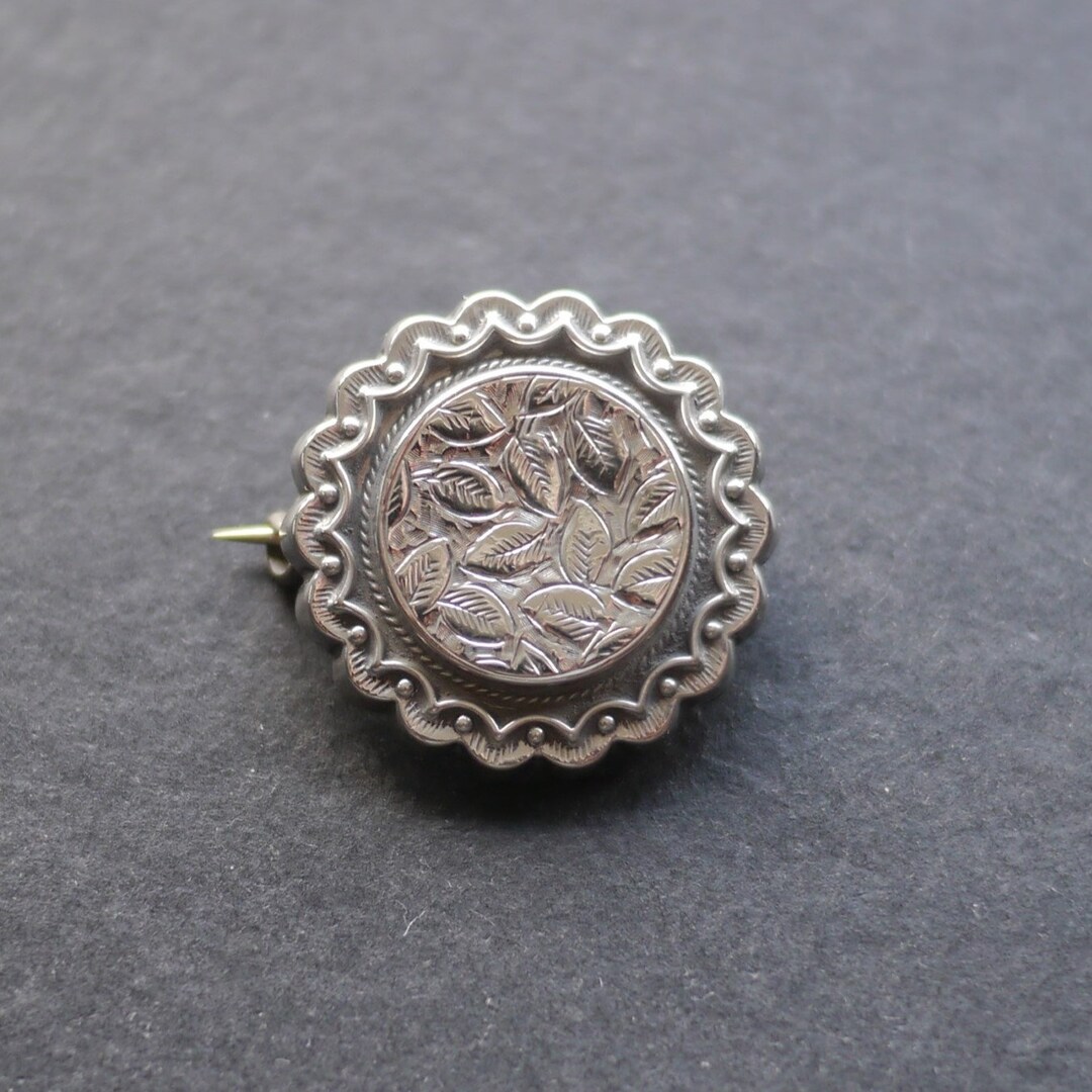 Victorian White Metal Brooch With Engraved Leaf Design - Etsy