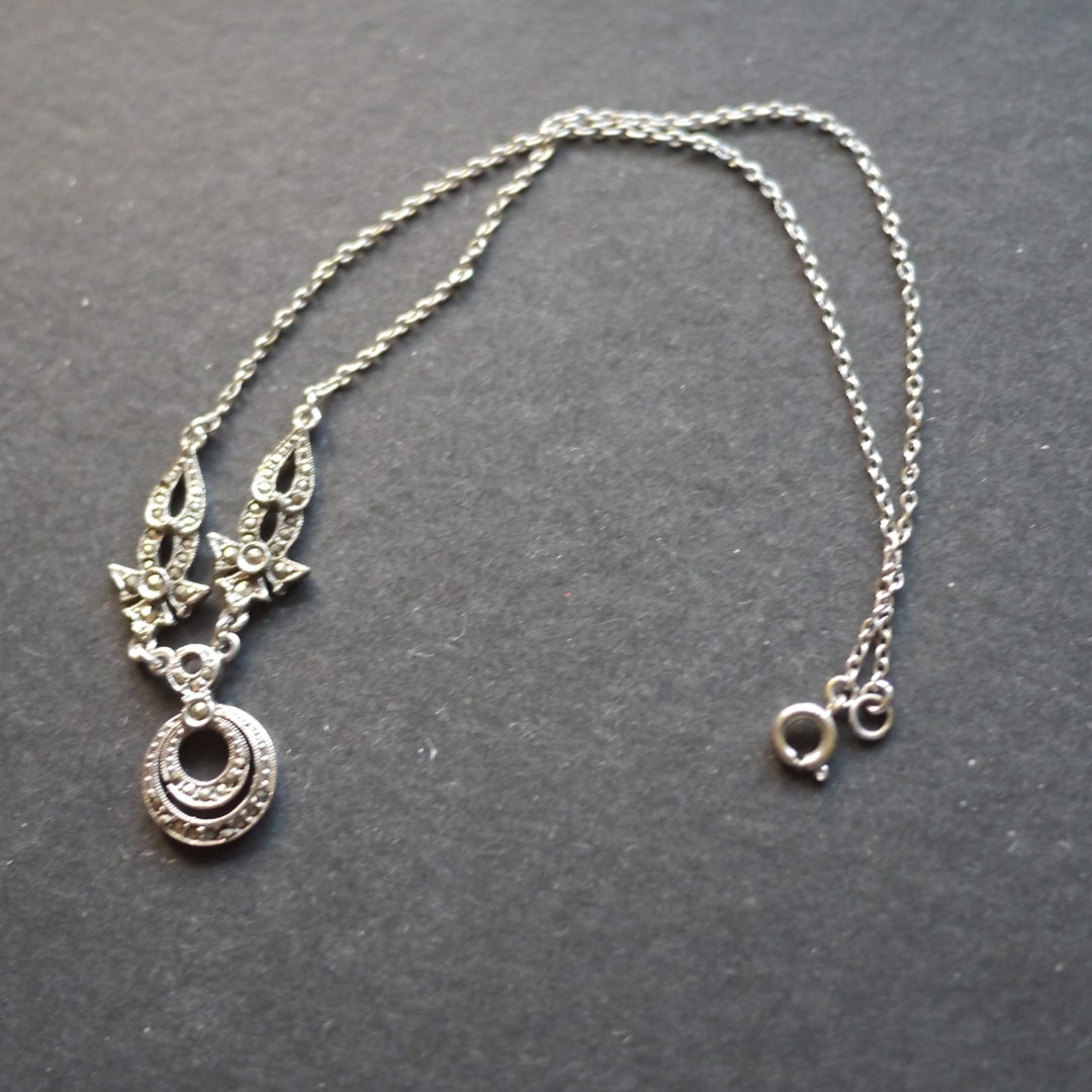 Vintage Silver Tone Metal and Marcasite Chain Pendant Necklace - Etsy