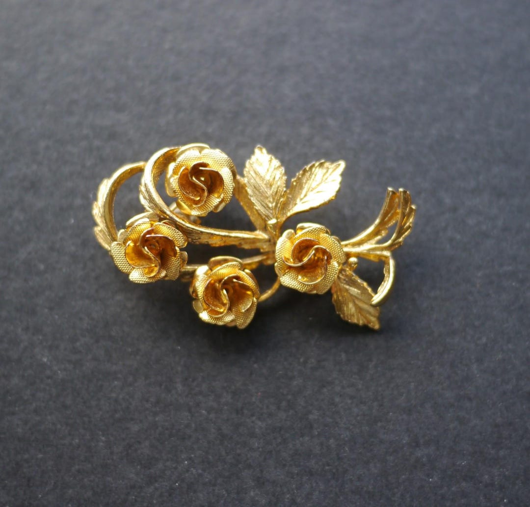 Vintage Gold Tone Flower Brooch Signed Coro - Etsy