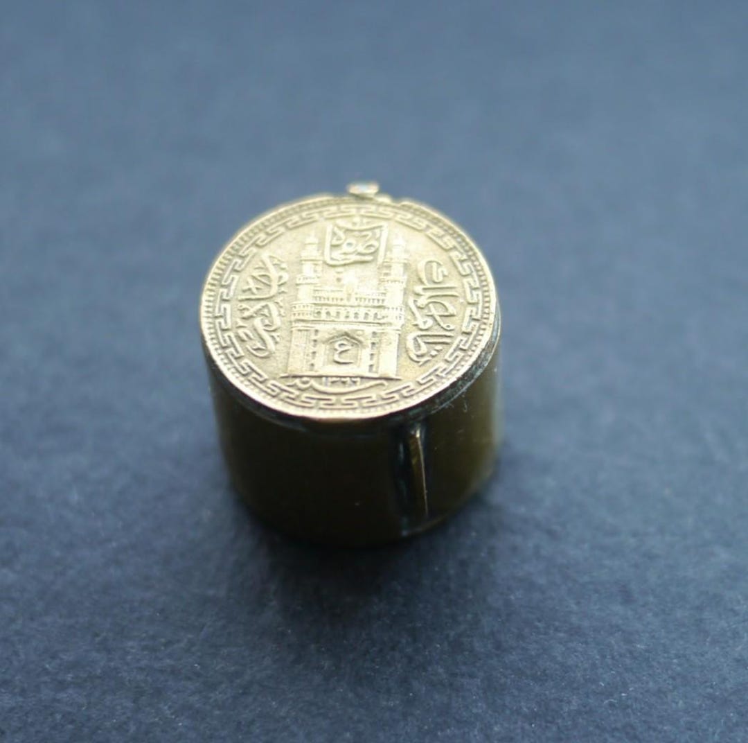 Vintage Small Size Gold Tone Pill Trinket Box Swivel, With Hyderabad ...