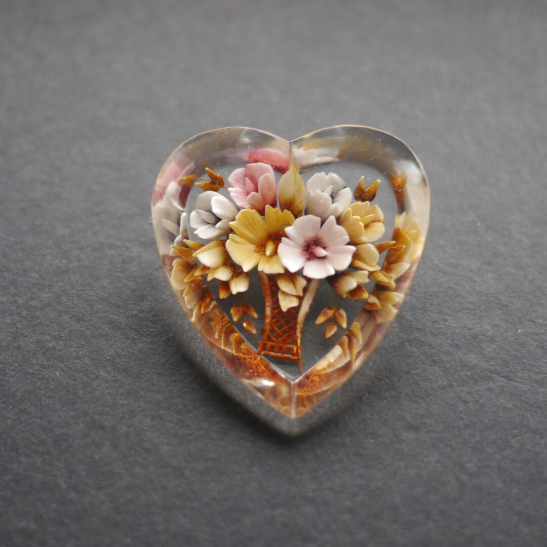 Heart Shaped Reverse Carved Lucite 1950s Brooch With Flower - Etsy
