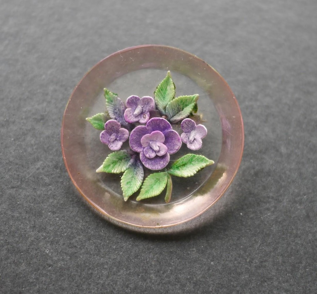 Vintage Reverse Carved Lucite Brooch With Purple Flowers - Etsy