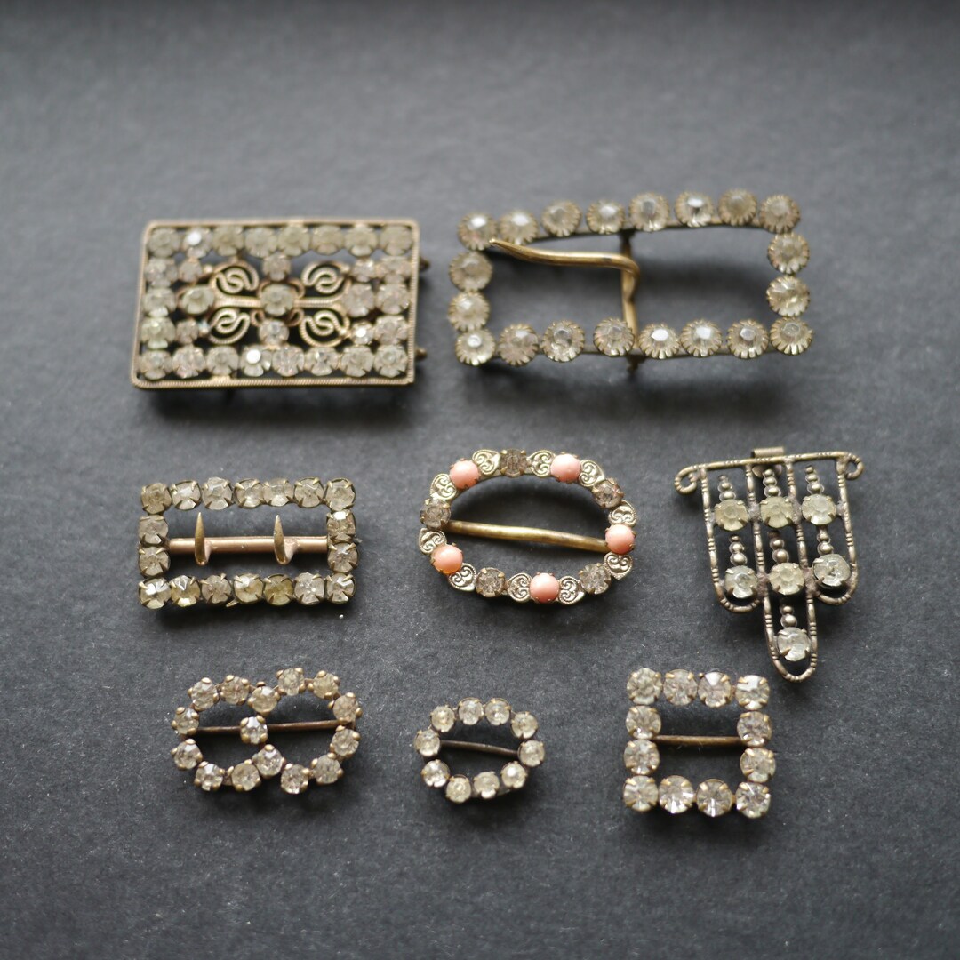 Antique Rhinestone Paste Buckles, Victorian to Deco, 6 Complete and Two ...